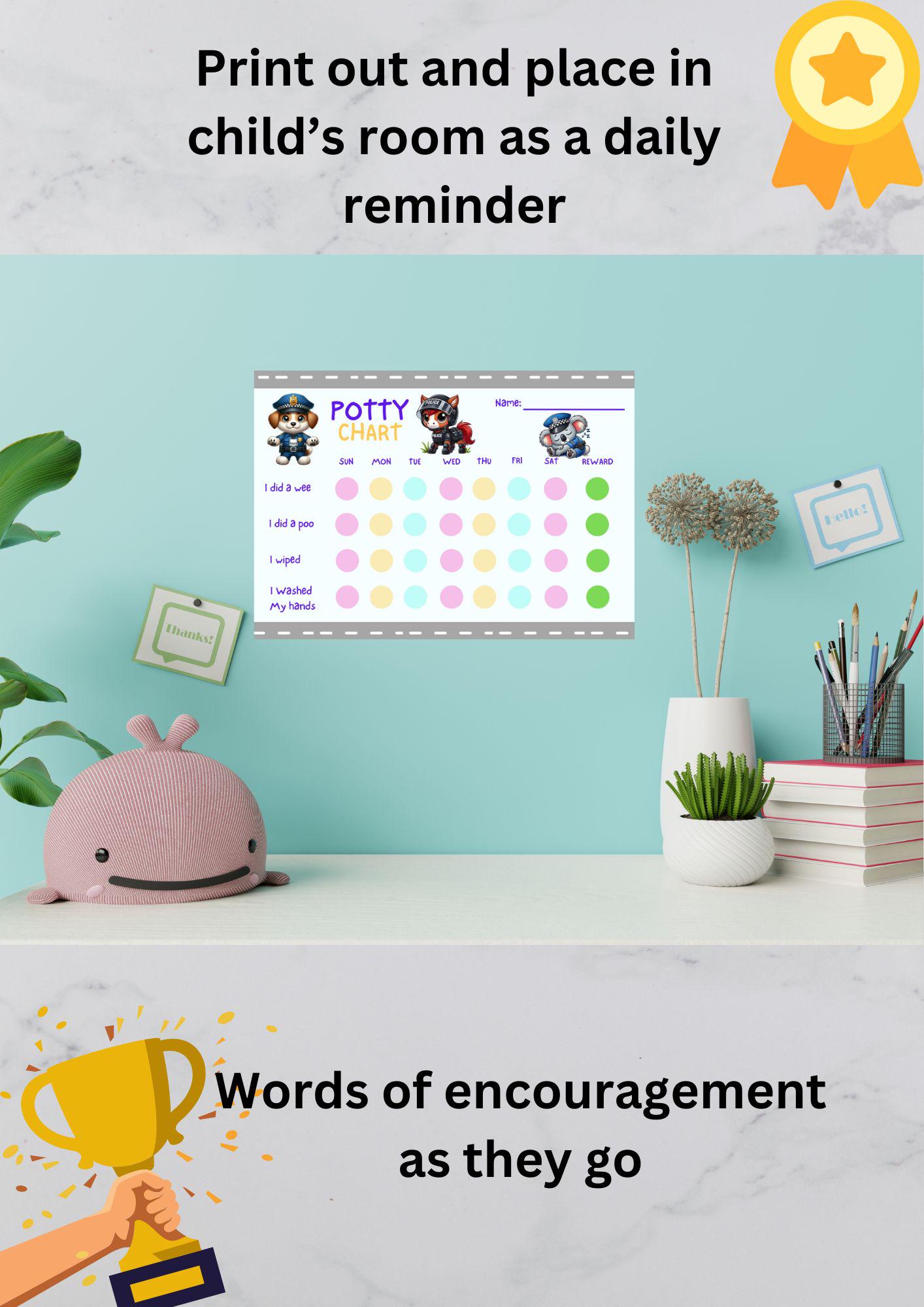 Potty Chart, Police Animal Reward Chart, Toilet Training, Potty ...