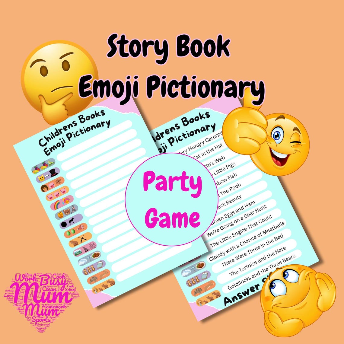 Emoji Pictionary Game Party Printable Storybook Emoji Guessing Game ...