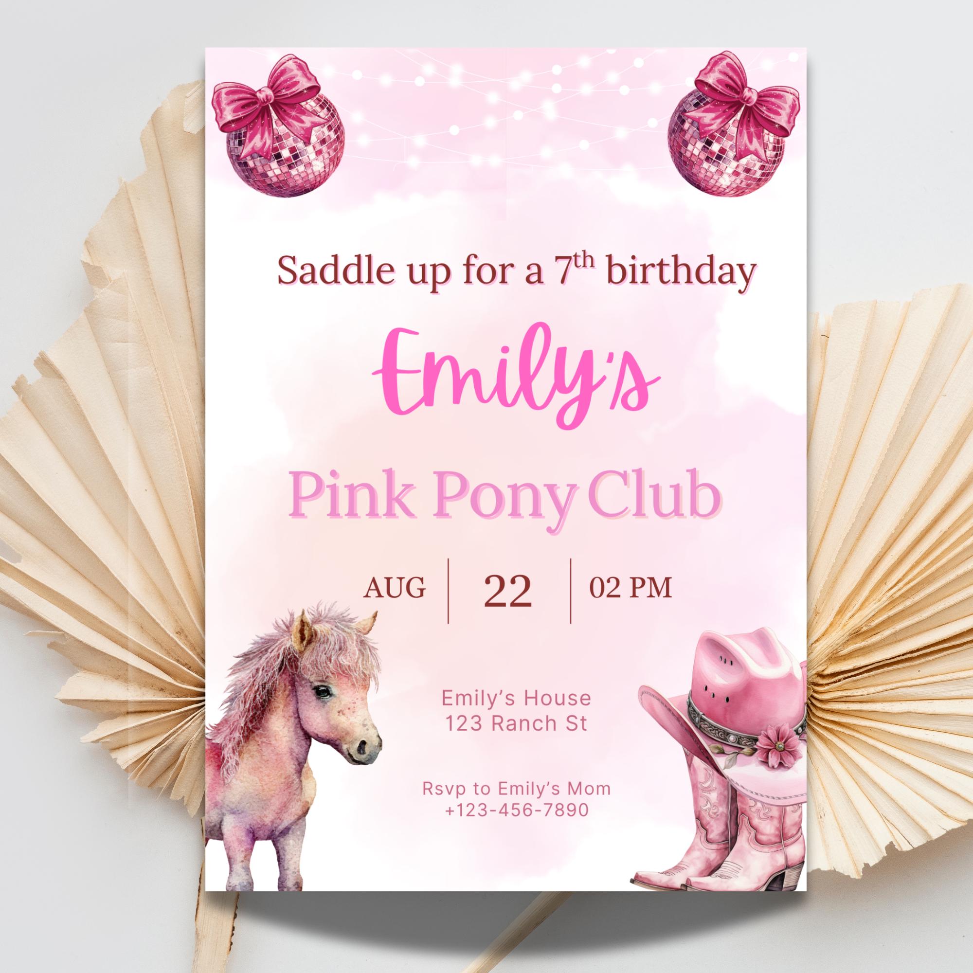 Pink Pony Birthday Invitation: Horse Party, Editable Canva Template - Etsy