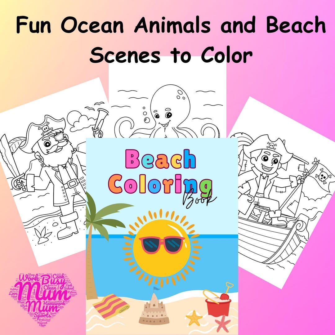 Beachy Keen: 40-page Printable Coloring Book, Cute Ocean Creatures and ...