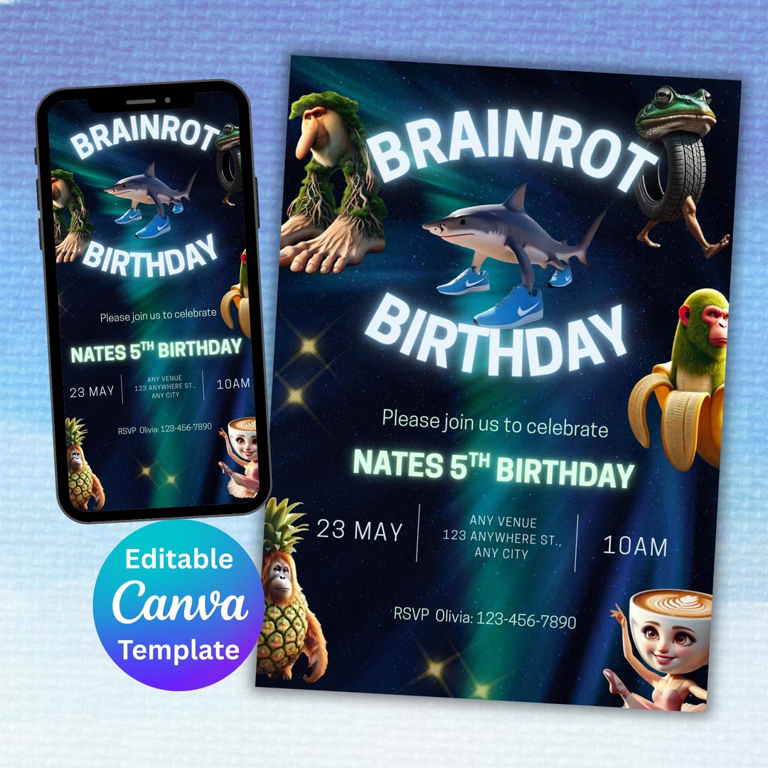 Brainrot Birthday Invitation: Funny Meme Party, Kids/teens (canva ...