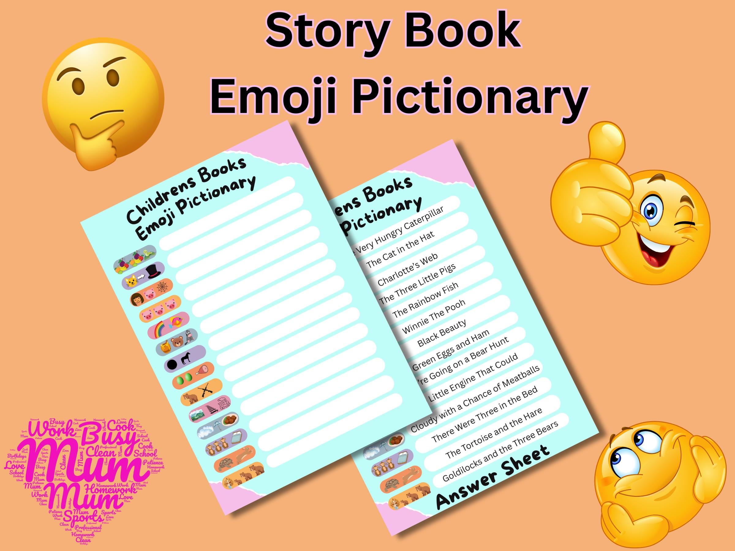 Children's Book Emoji Pictionary Game, Printable Party Game, Storybook ...