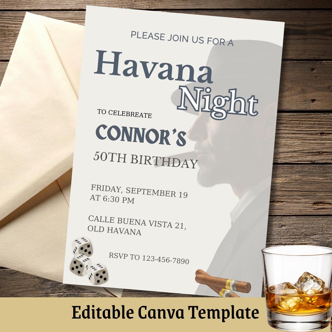 Cuban 50th Birthday Invitation Template, Havana Nights Theme Invite ...