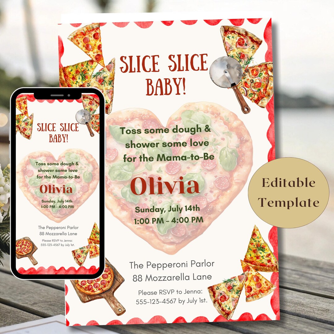 Pizza Baby Shower Invitation, Editable Canva Template - Etsy