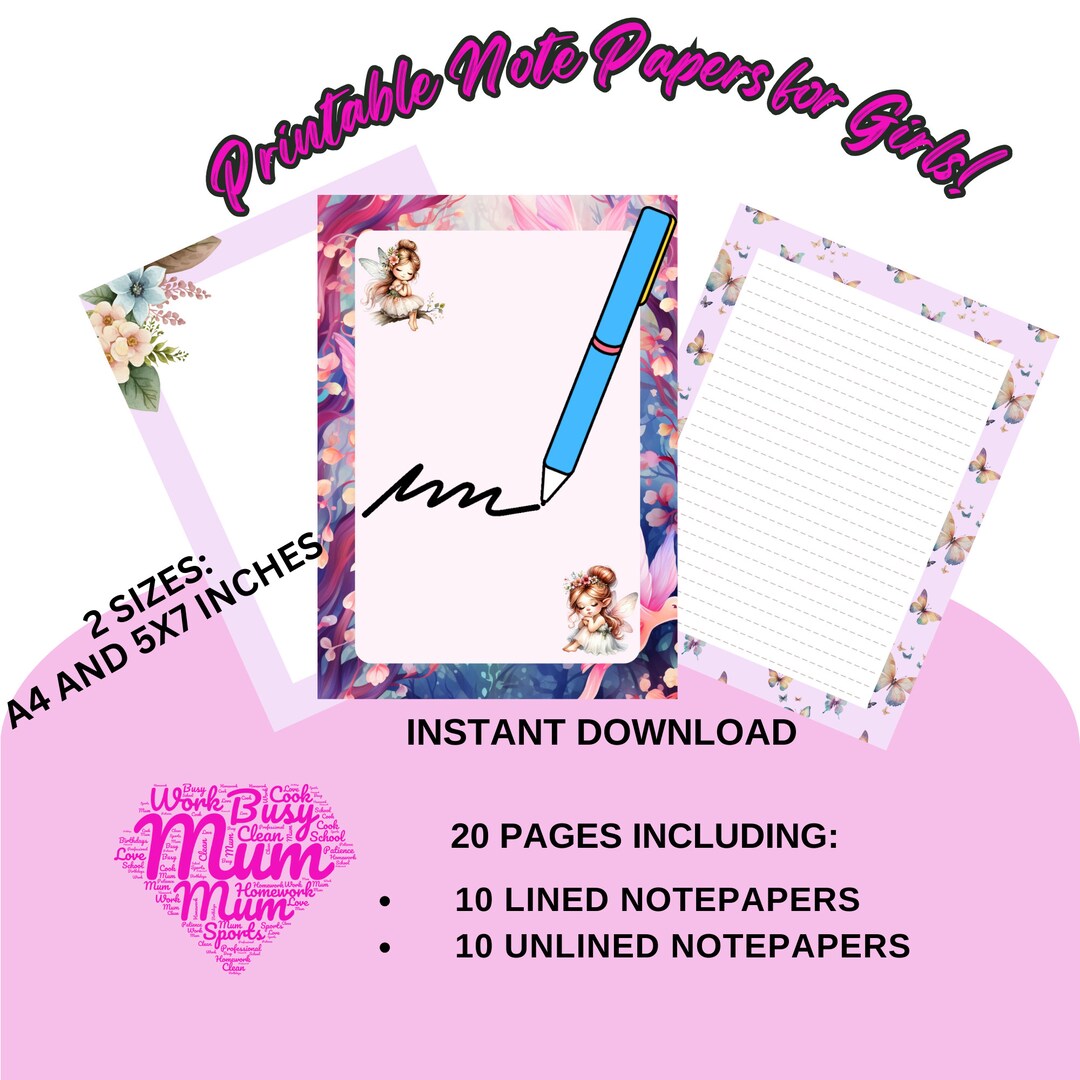 Whimsical Girls' Printable Stationery Paper Set | 10 Unique Designs ...
