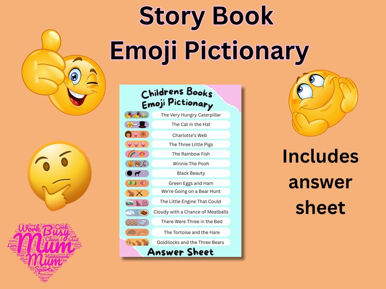 Children's Book Emoji Pictionary Game, Printable Party Game, Storybook ...