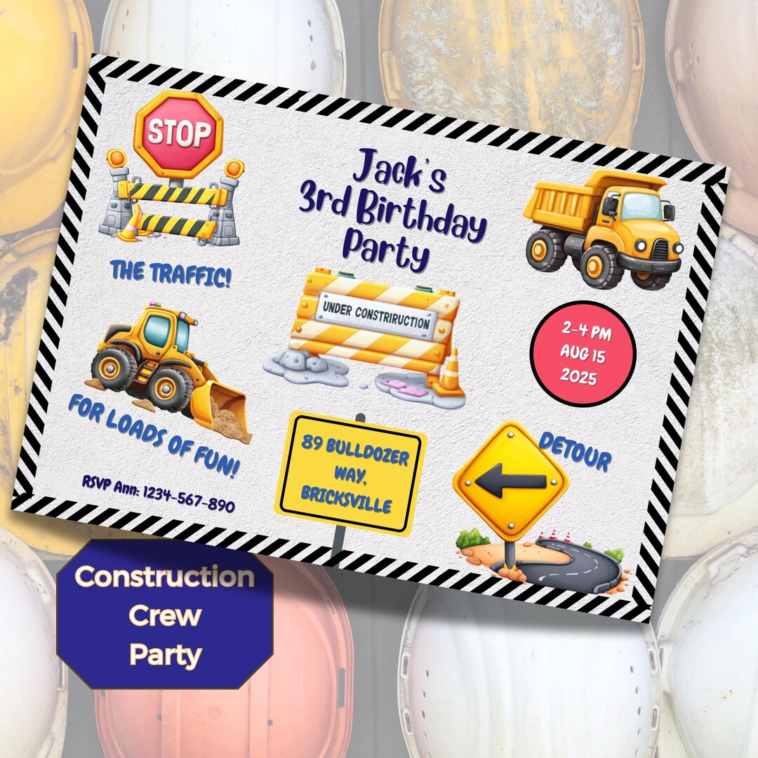 Construction Birthday Invitation, Dump Truck 3rd Birthday Party ...