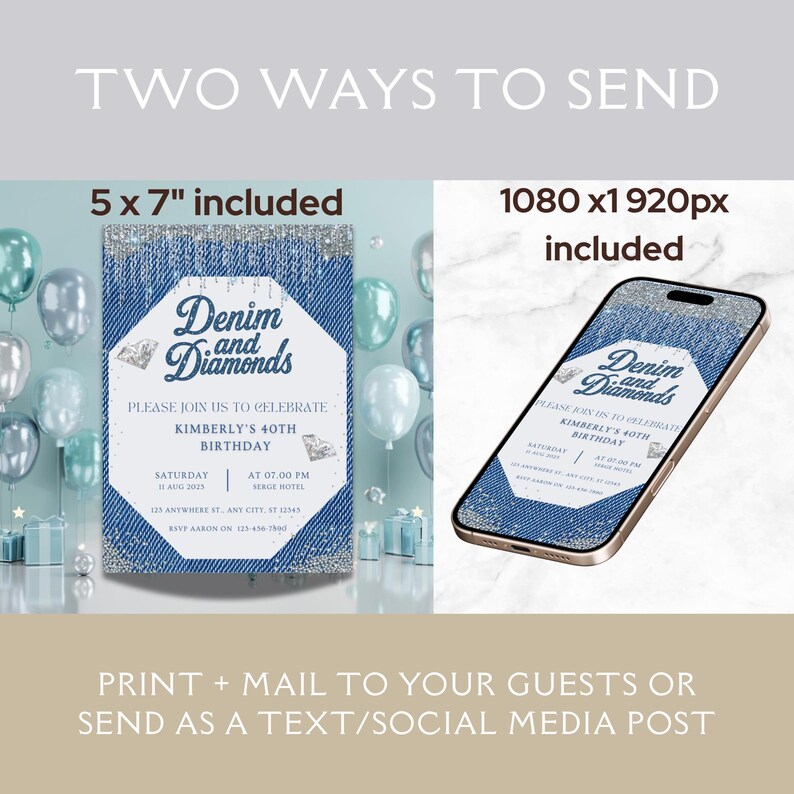 Denim and Diamonds Birthday Invitation: Glam Western Party (digital ...