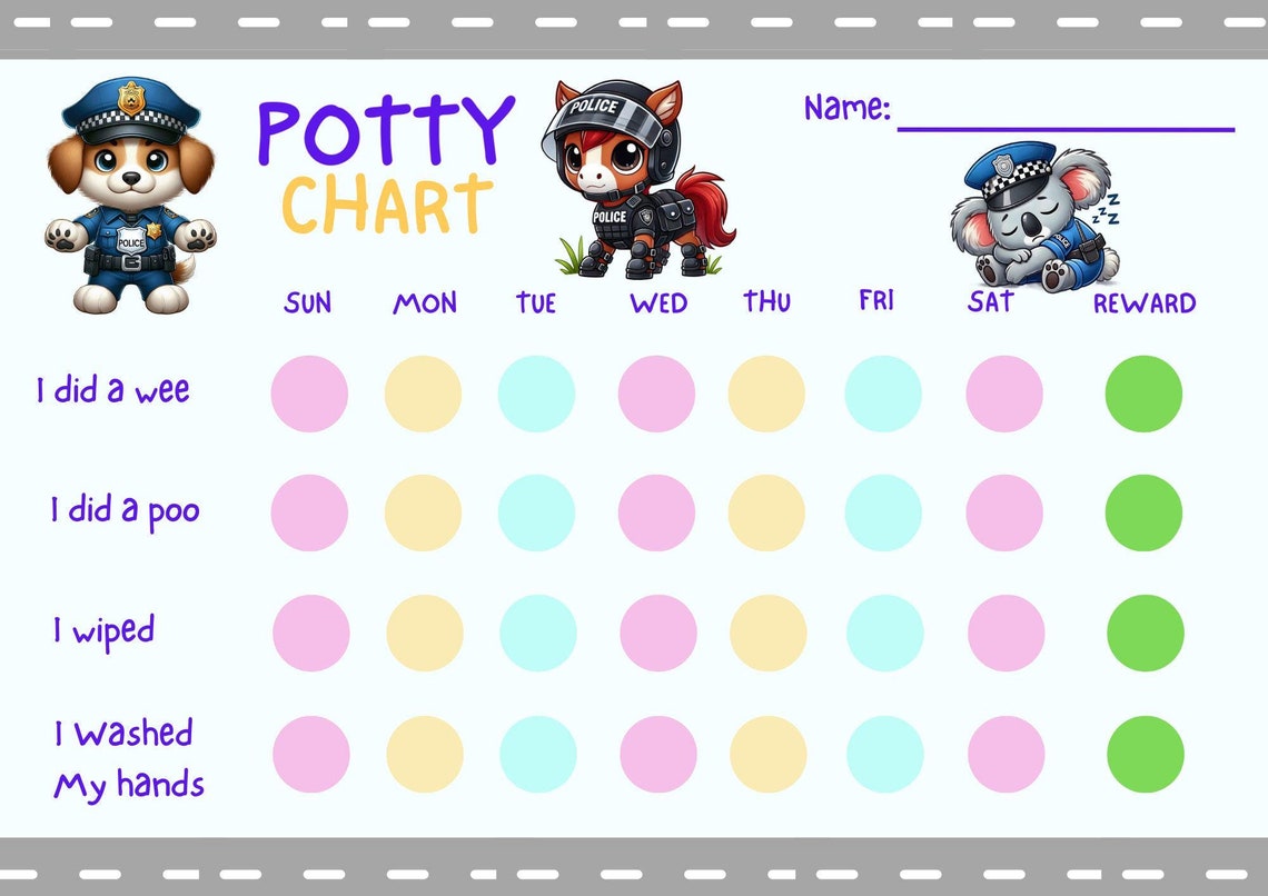 Potty Chart, Police Animal Reward Chart, Toilet Training, Potty ...