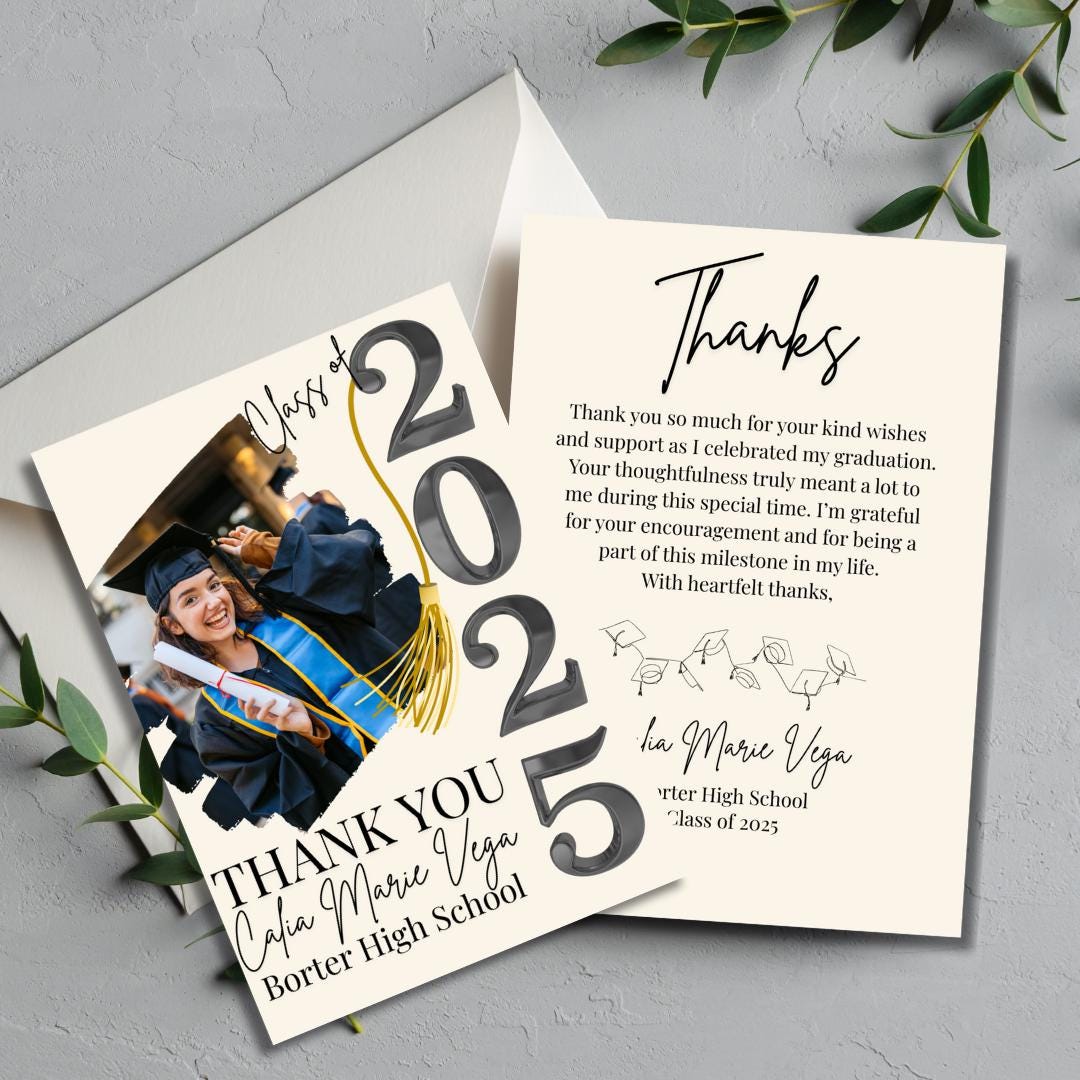 Modern Editable Graduation Thank You Card | Class of 2025 | Instant ...