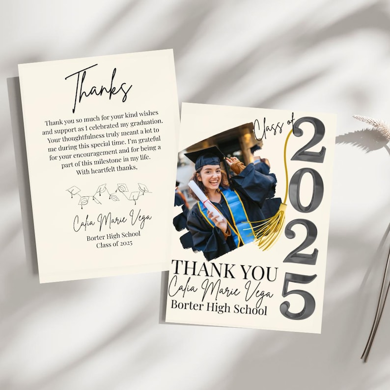Modern Editable Graduation Thank You Card | Class of 2025 | Instant ...