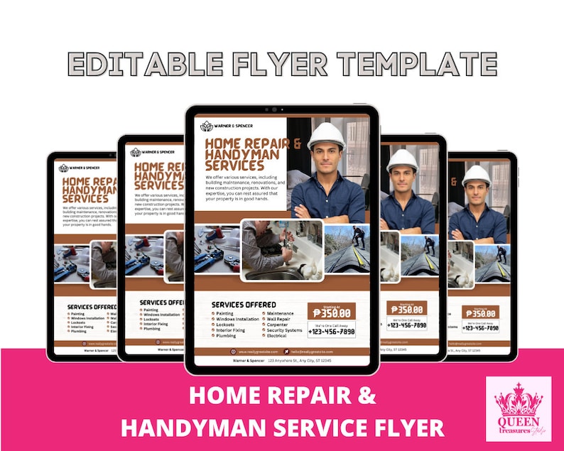 Home Repair & Handyman Service Flyer, Canva Template, Carpentry ...