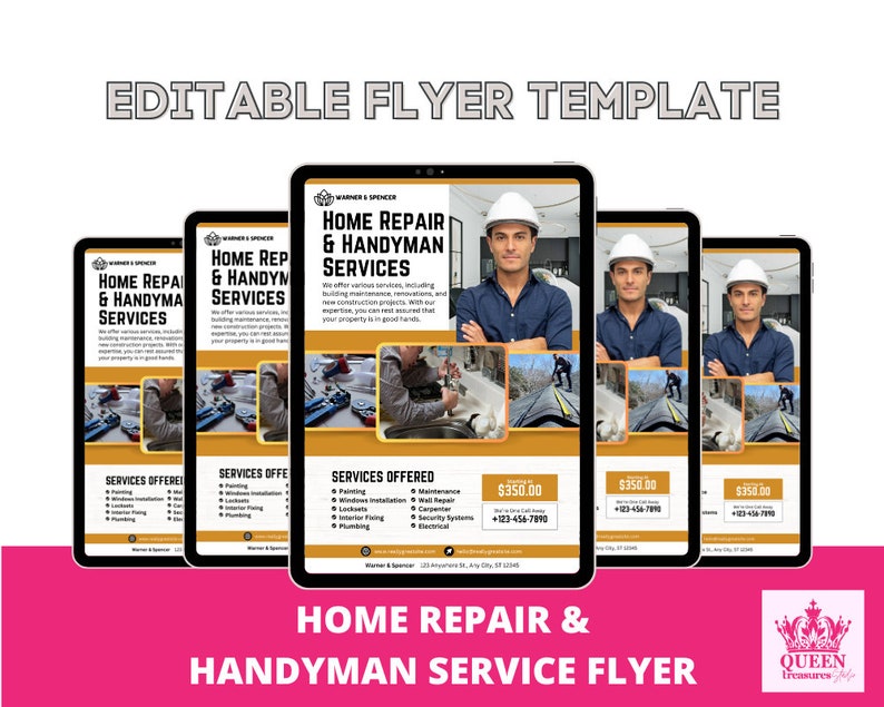 Home Repair & Handyman Service Flyer, Canva Template, Carpentry ...