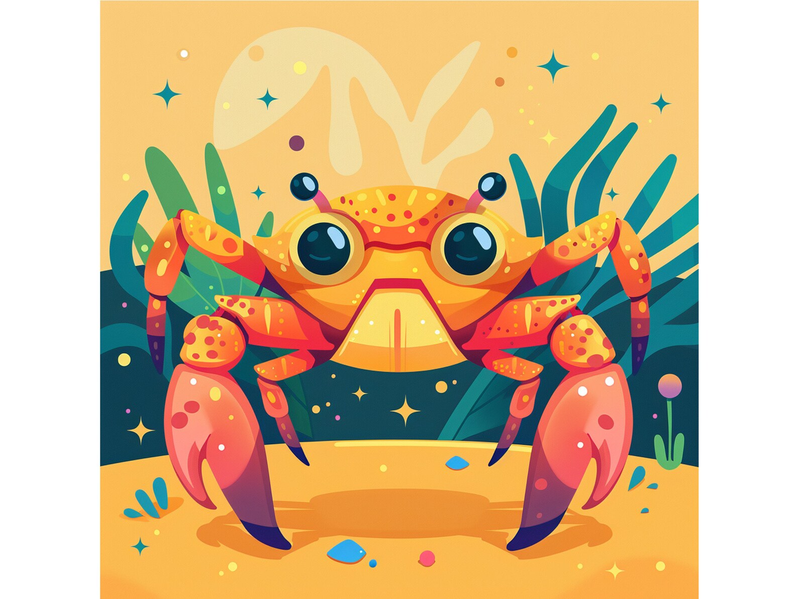 Cheerful Summer Mood Crab Clipart, Cute Playful Hermit Crab Clipart - Etsy