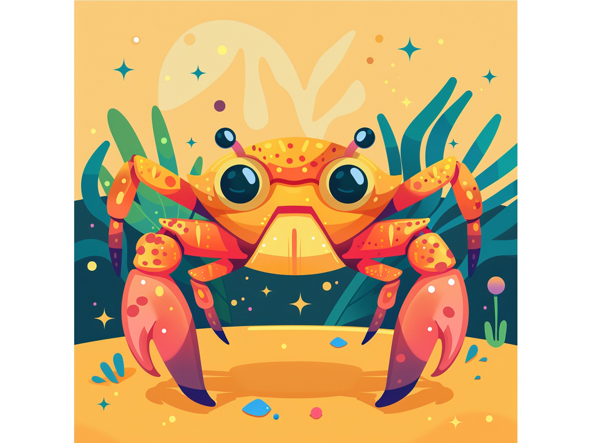 Cheerful Summer Mood Crab Clipart, Cute Playful Hermit Crab Clipart - Etsy