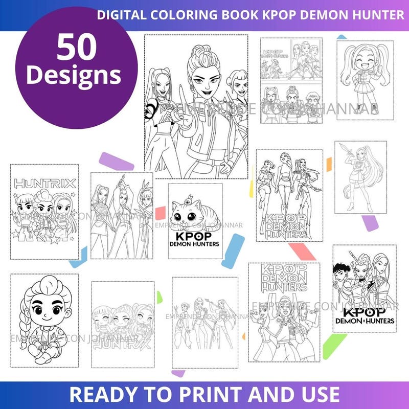 Huntrix kpop demon hunters characters colouring pages - Etsy Nederland