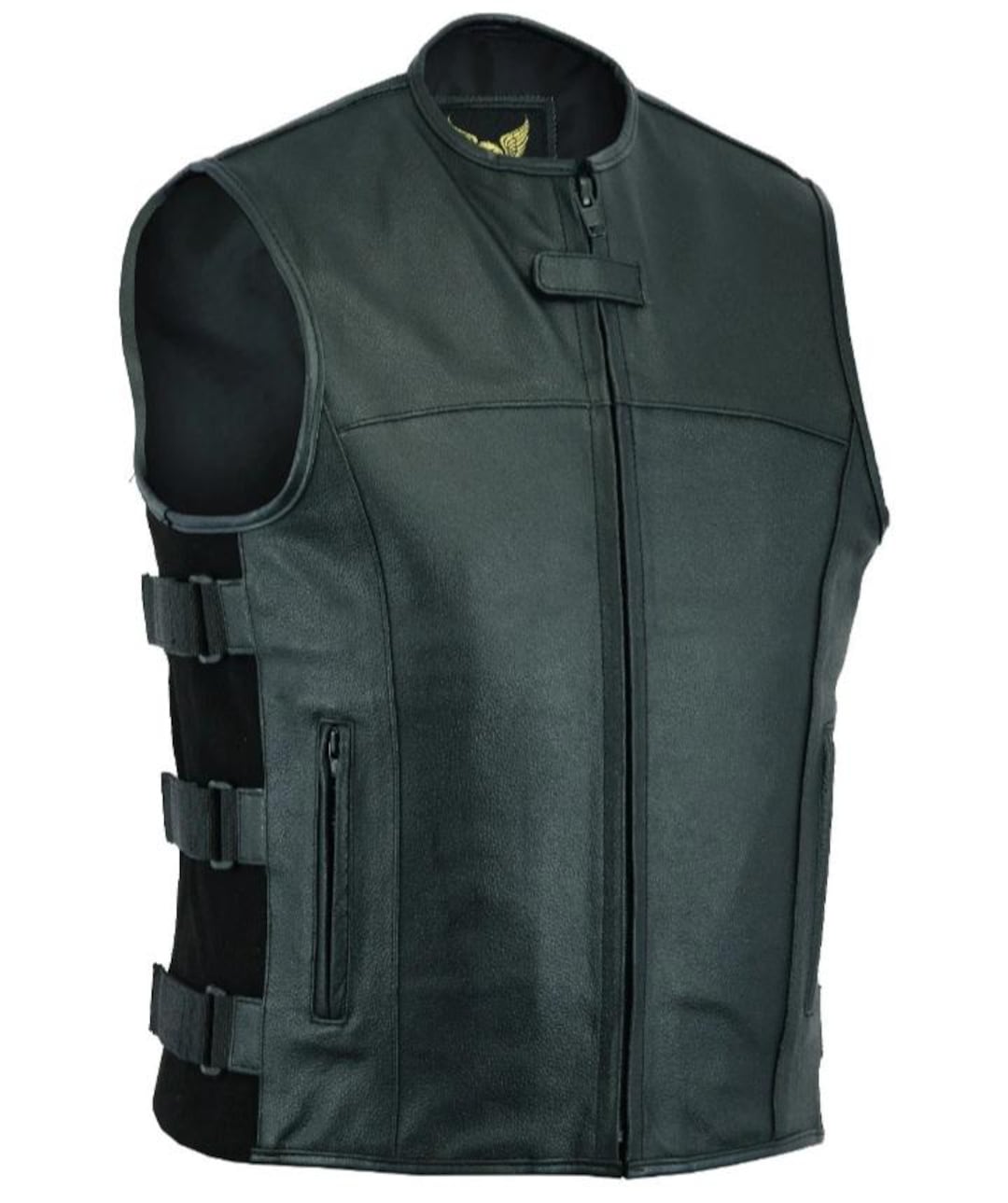 Men’s SWAT Tactical Leather Biker Vest – Black Motorcycle Club ...