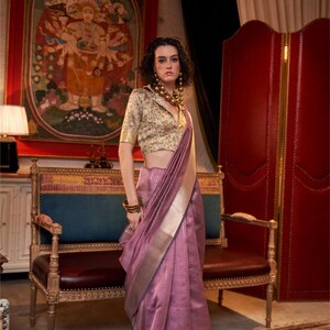 Magenta Color Silk Readymade/easy Saree With Fancy Unstitched Blouse - Etsy