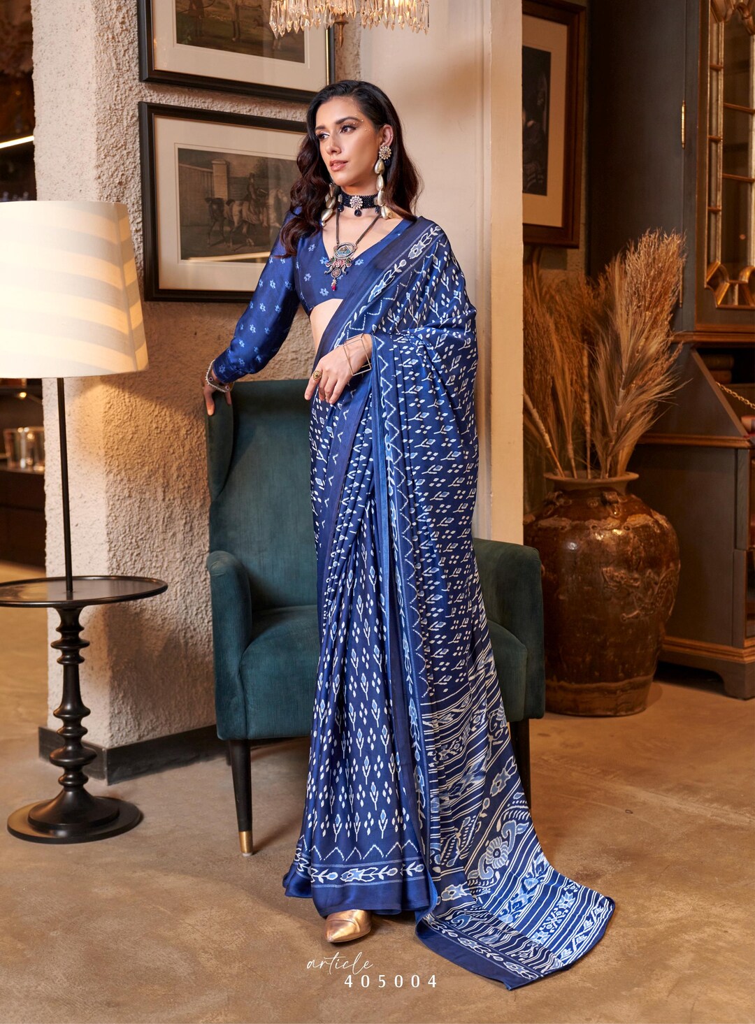 Blue Patola Readymade/easy Crepe Silk Saree - Etsy