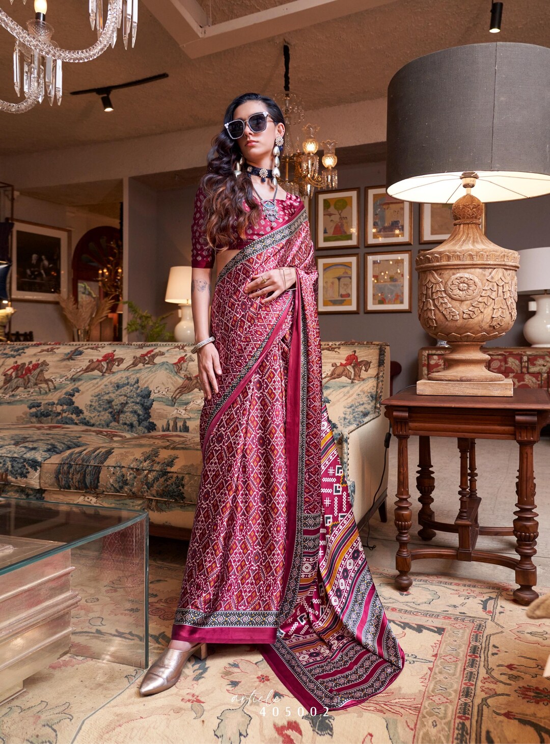 Red Patola Readymade/easy Crepe Silk Saree - Etsy