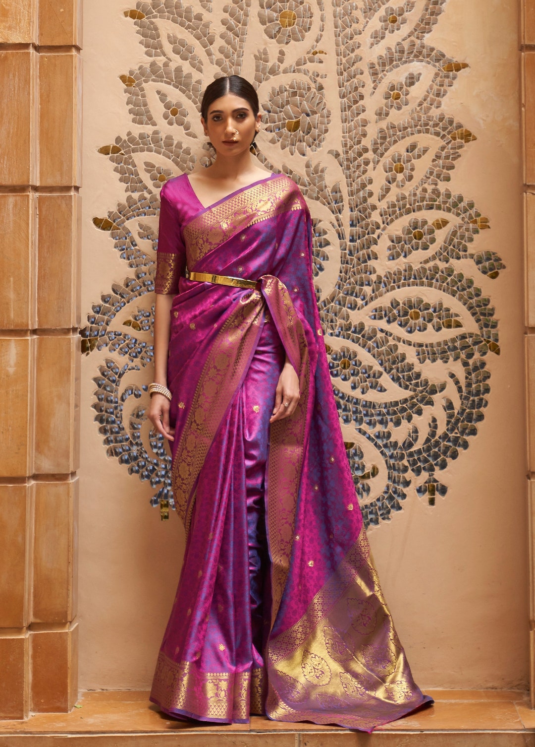 Purple Color Custom Sized Readymade Silk Saree - Etsy
