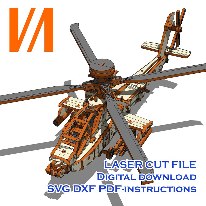 AH-64E Apache Attack Helicopter 1:50 Scale Laser Cut File High Detail ...