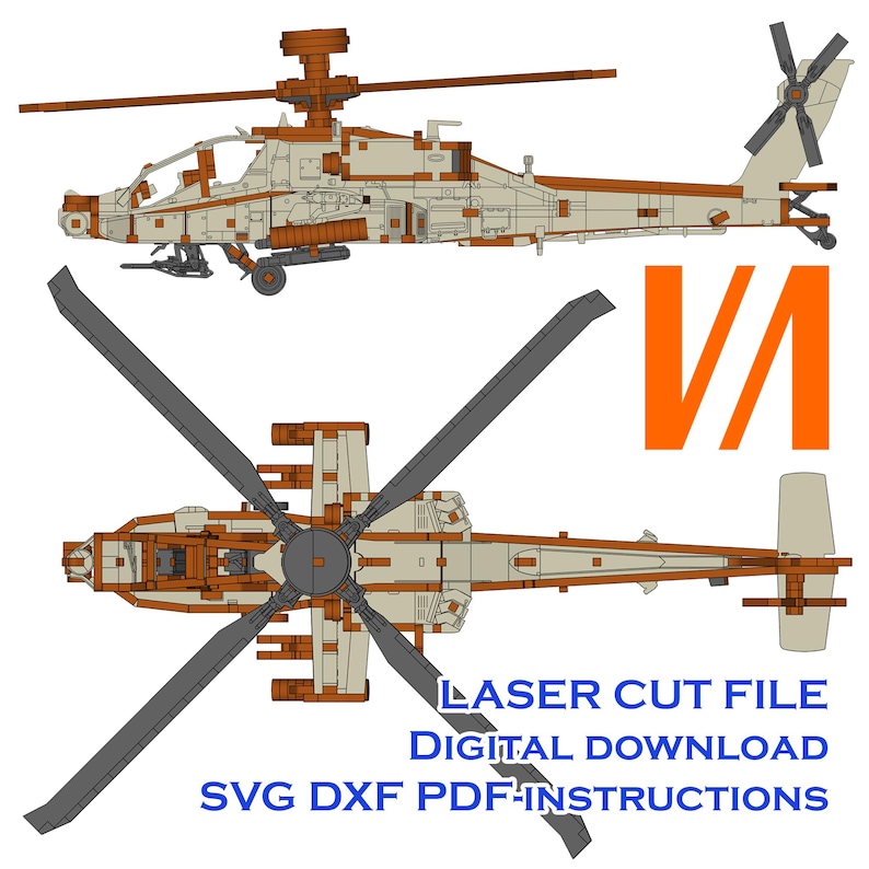 AH-64E Apache Attack Helicopter 1:50 Scale Laser Cut File High Detail ...