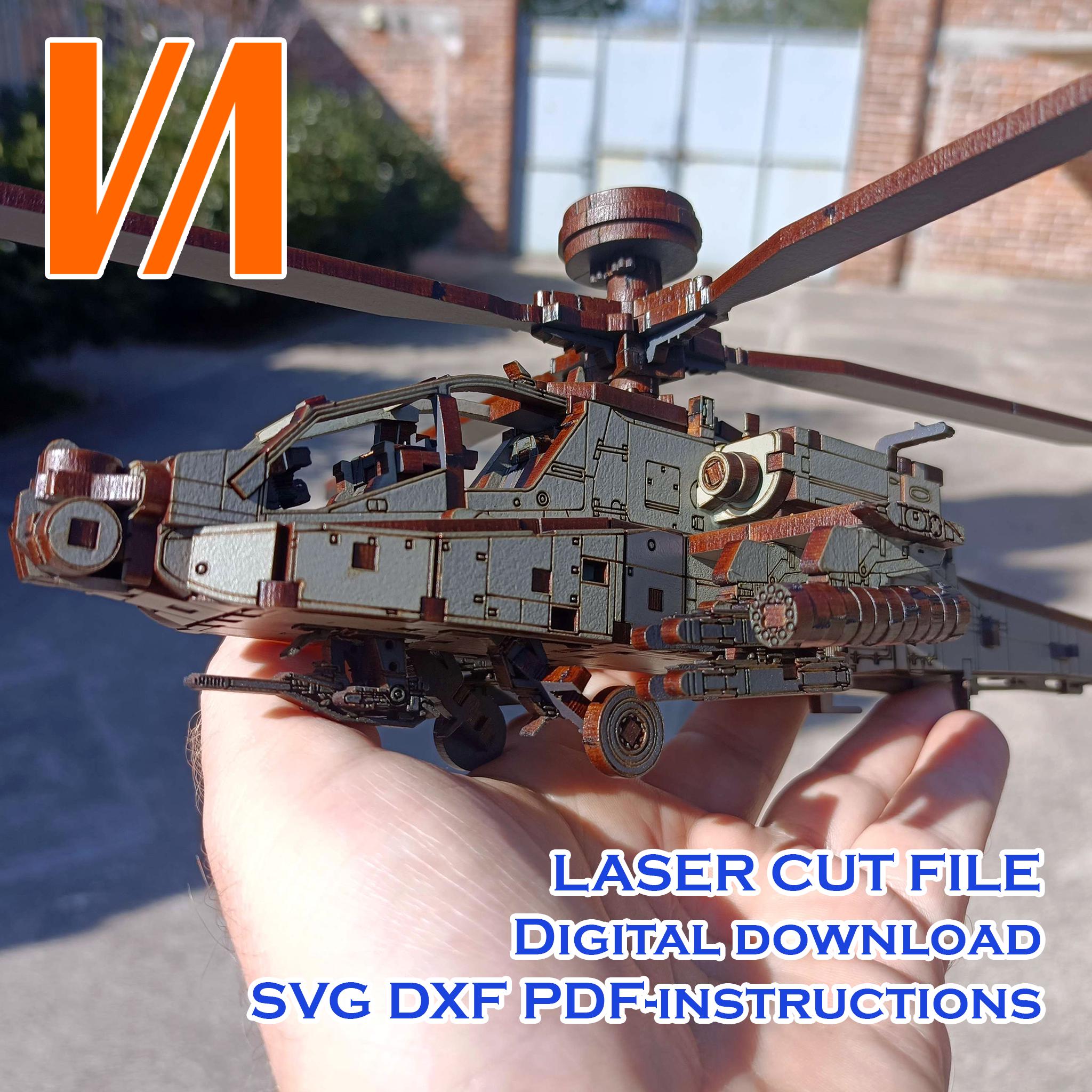 AH-64E Apache Attack Helicopter 1:50 Scale Laser Cut File High Detail ...
