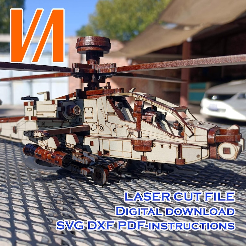 AH-64E Apache Attack Helicopter 1:50 Scale Laser Cut File High Detail ...
