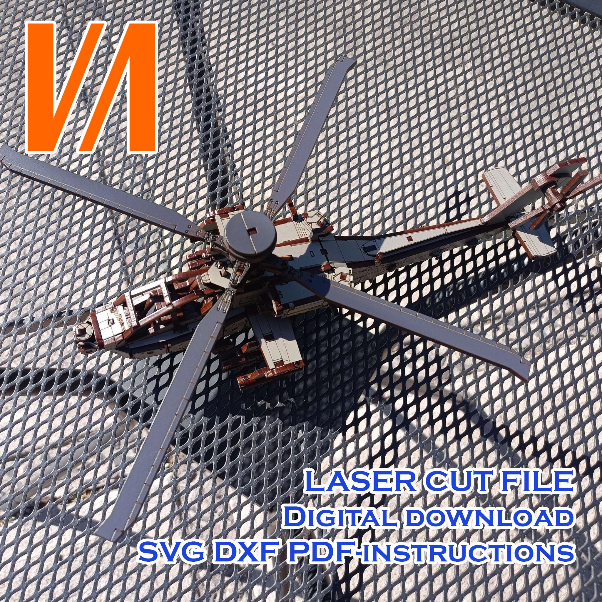 AH-64E Apache Attack Helicopter 1:50 Scale Laser Cut File High Detail ...