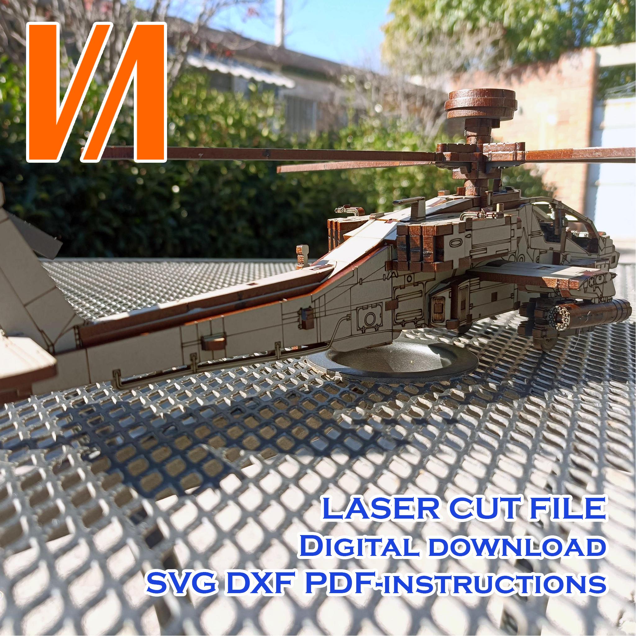 AH-64E Apache Attack Helicopter 1:50 Scale Laser Cut File High Detail ...