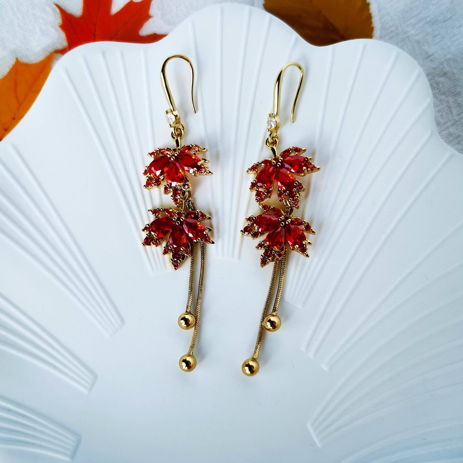 Autumn-themed Red Maple Leaves Earrings/fall Wedding Earrings/autumn ...