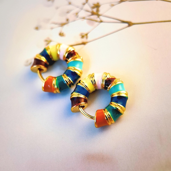 Colorful Enamel Earrings - Etsy