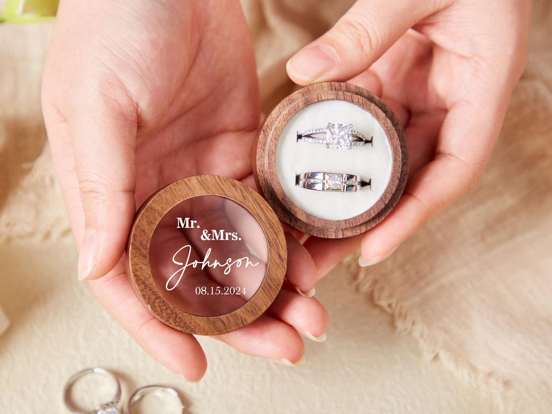 Custom Wooden Ring Box,wedding Engagement Ring Box,round Ring Bearer, Ring Box Holder,custom ...