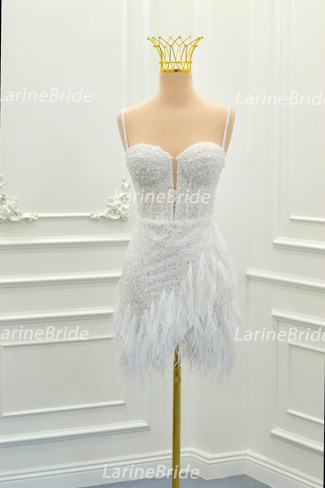 Unique Short Wedding Dress for Bride. Custom Feather Party Dress. Mini ...