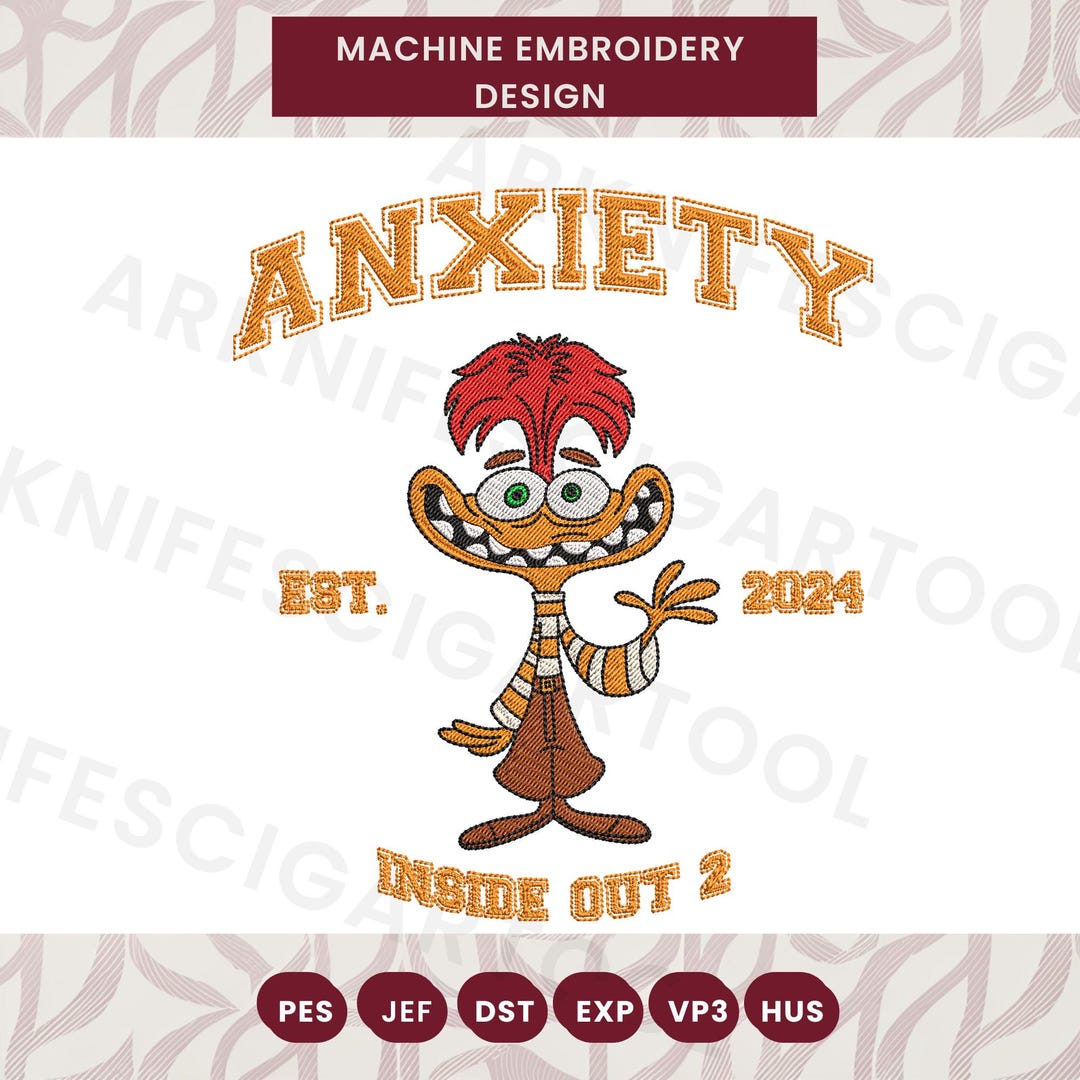 Anxiety Character Embroidery Designs, Anxiety Emotion Embroidery Design ...