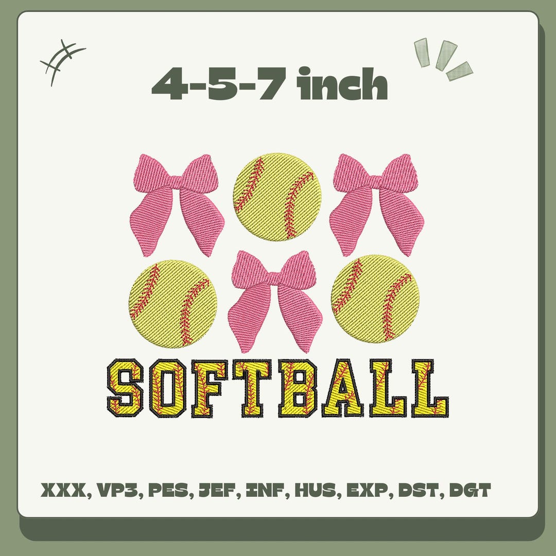 Softball Embroidery Designs, Pink Coquette Embroidery Design, Softball ...