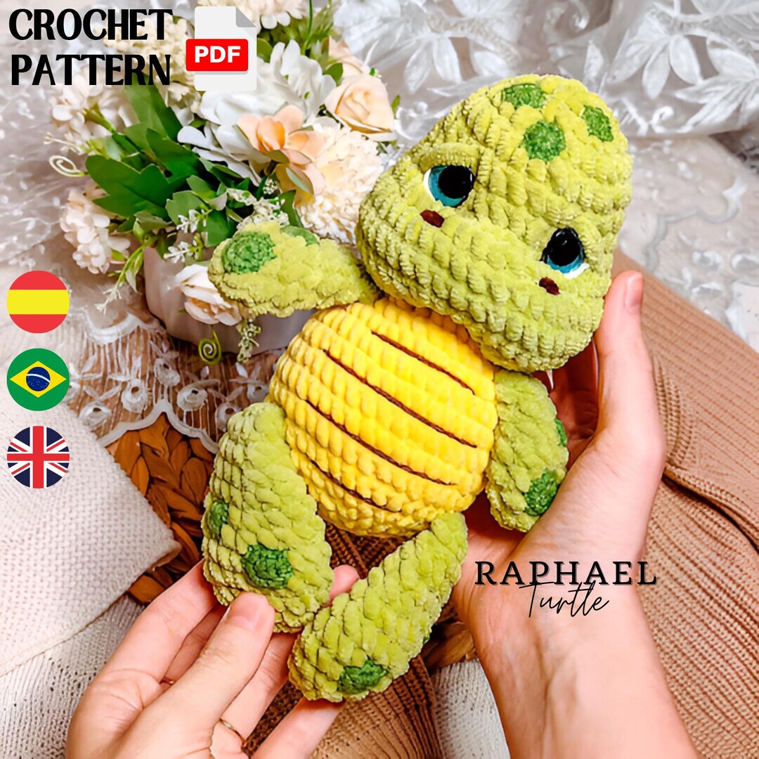 Raphael the Turtle Crochet Pattern, Cute Sea Crocheted Turtle PDF Tutorial in English, Plushie ...