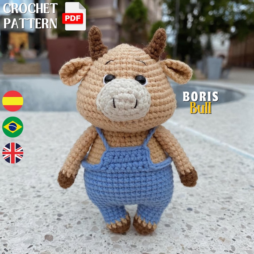 Cute Baby Bull Plushie Crochet Pattern, Standing Miniature Bull Toy ...