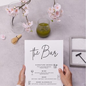 White Simple Elegant Modern Calligraphy Bar Menu Editable Template - Etsy