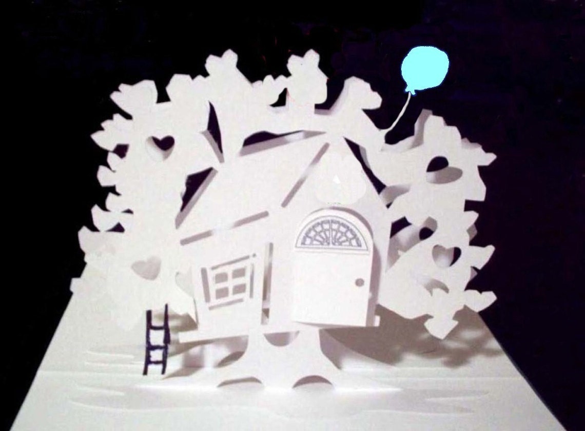 Tree House Pop-up Card 180 Degrees With Balloon and Ladder - Etsy