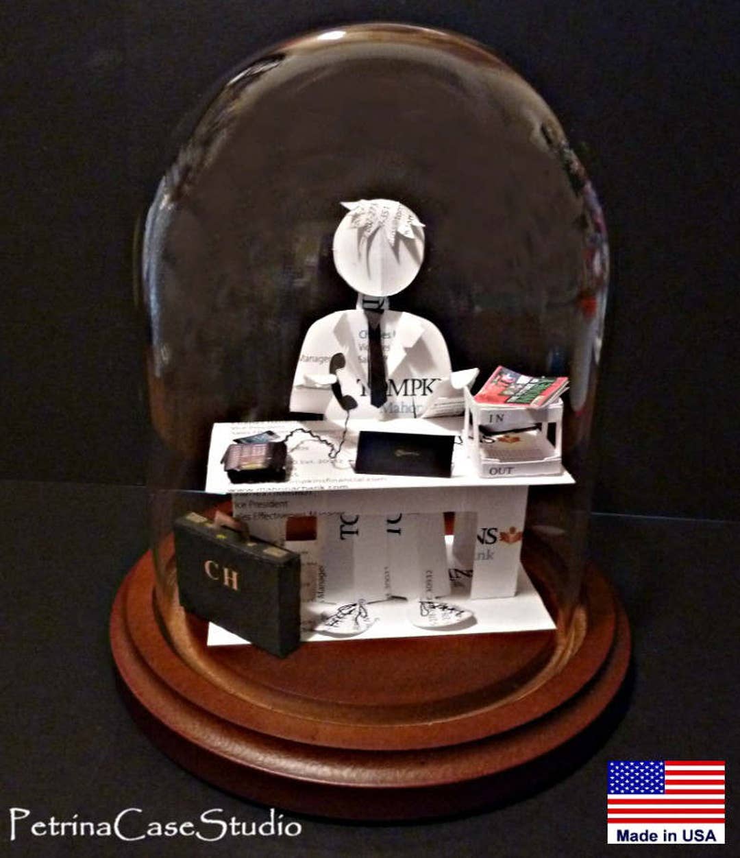 Office Man or Woman -business Card Sculpture With IN Basket and Phone ...