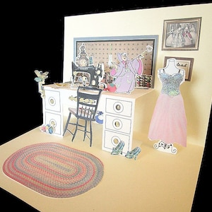 Cinderella Sewing Room Pop-up Card 5X7 Item1924 - Etsy
