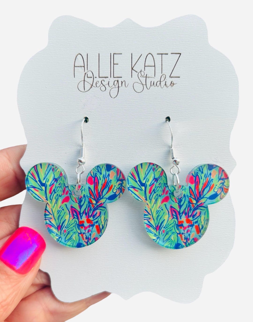 Preppy Floral Mouse Head Acrylic Earrings/mouse Jewelry/fun Vacation ...