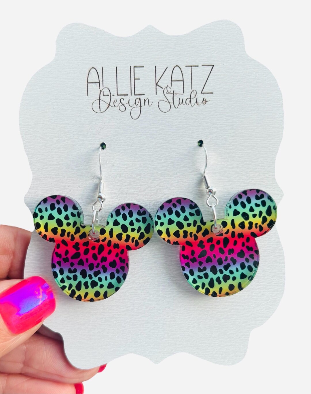 Rainbow Dalmatian Mouse Head Earrings: Laser Cut Acrylic Jewelry - Etsy