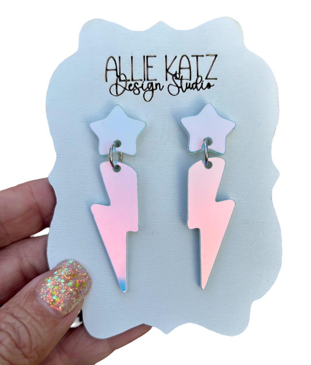 Iridescent Acrylic Star & Lightning Bolt Dangle Earrings - Etsy