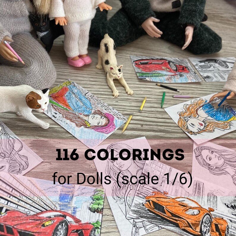 116 Black and White Coloring Pages for Dolls (scale 1/6) With ...
