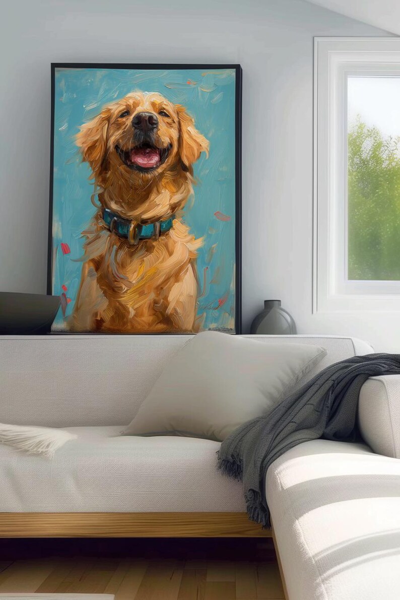 Wall Art Poster With the Smiling Dog. Digital Print in the Oil Painting ...