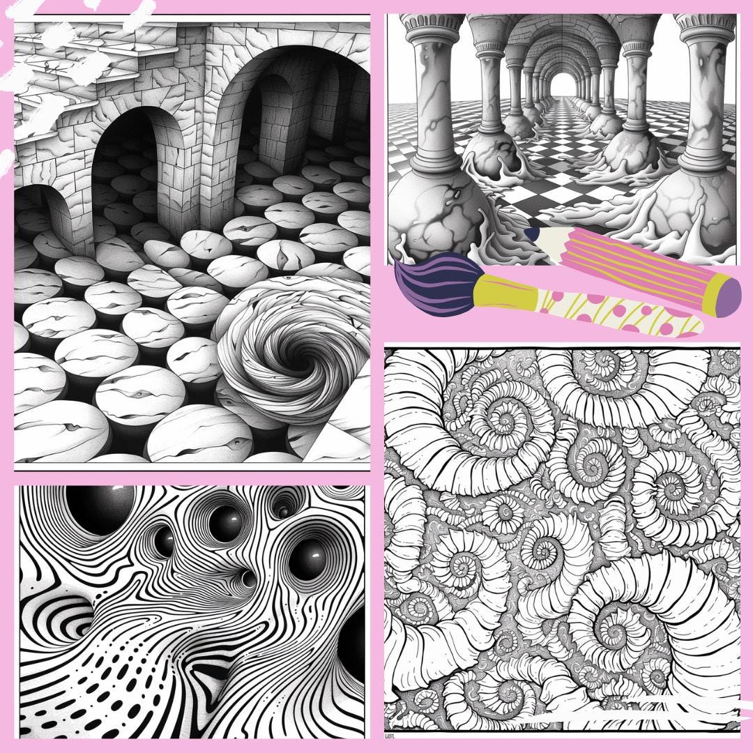 50 Abstract Black and White Coloring Pages With Anamorphic Designs - Etsy