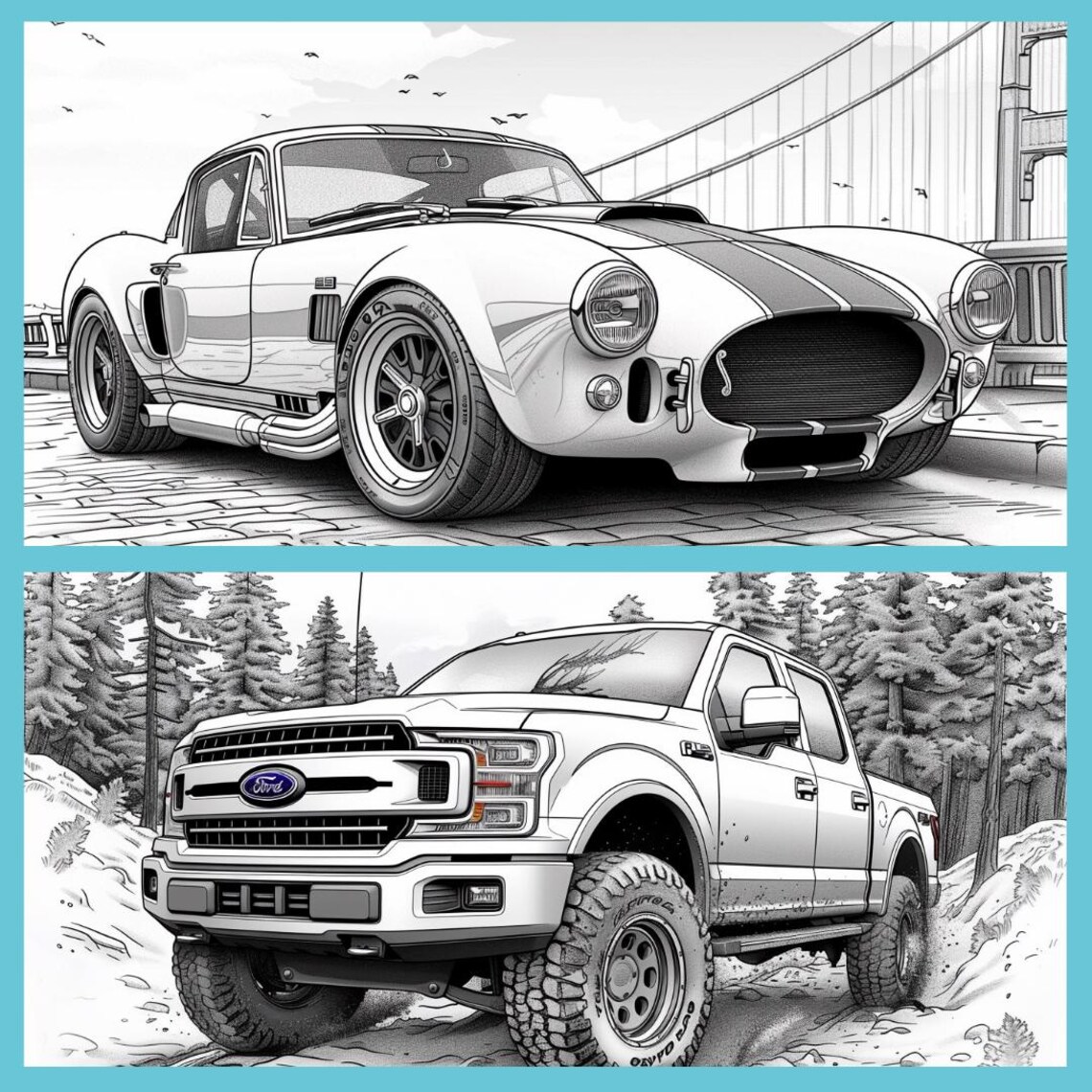 130 Coloring Pages With Modern and Old-fashioned Cars - Etsy